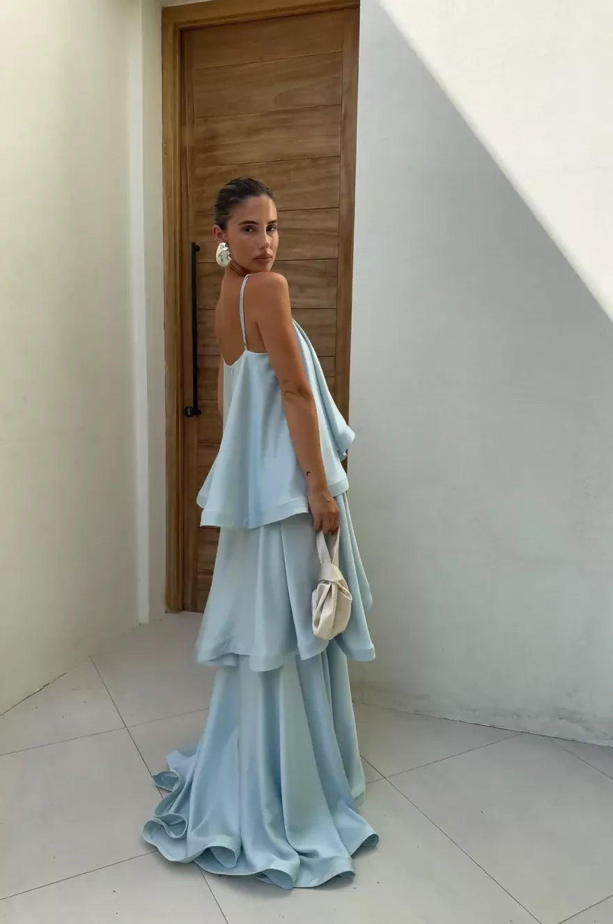 Elliatt Tilly Tiered Maxi Dress in Blue | The Designer Hire
