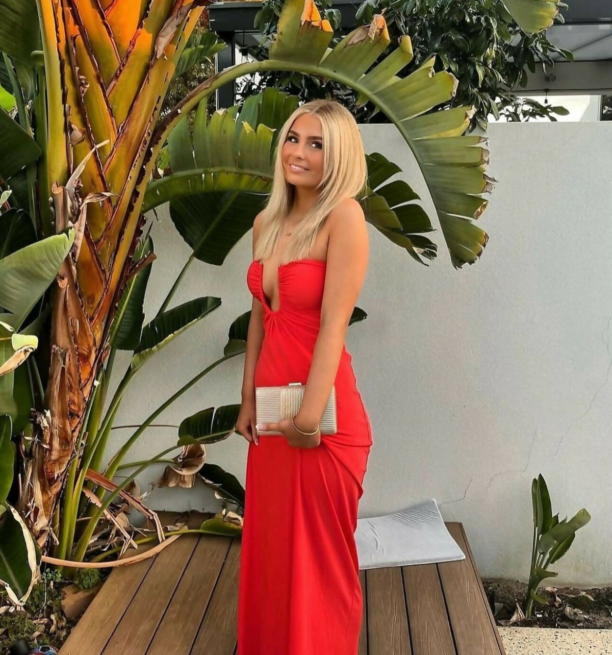 Christopher Esber Arced Palm Strapless Gown in Grapefruit | The ...