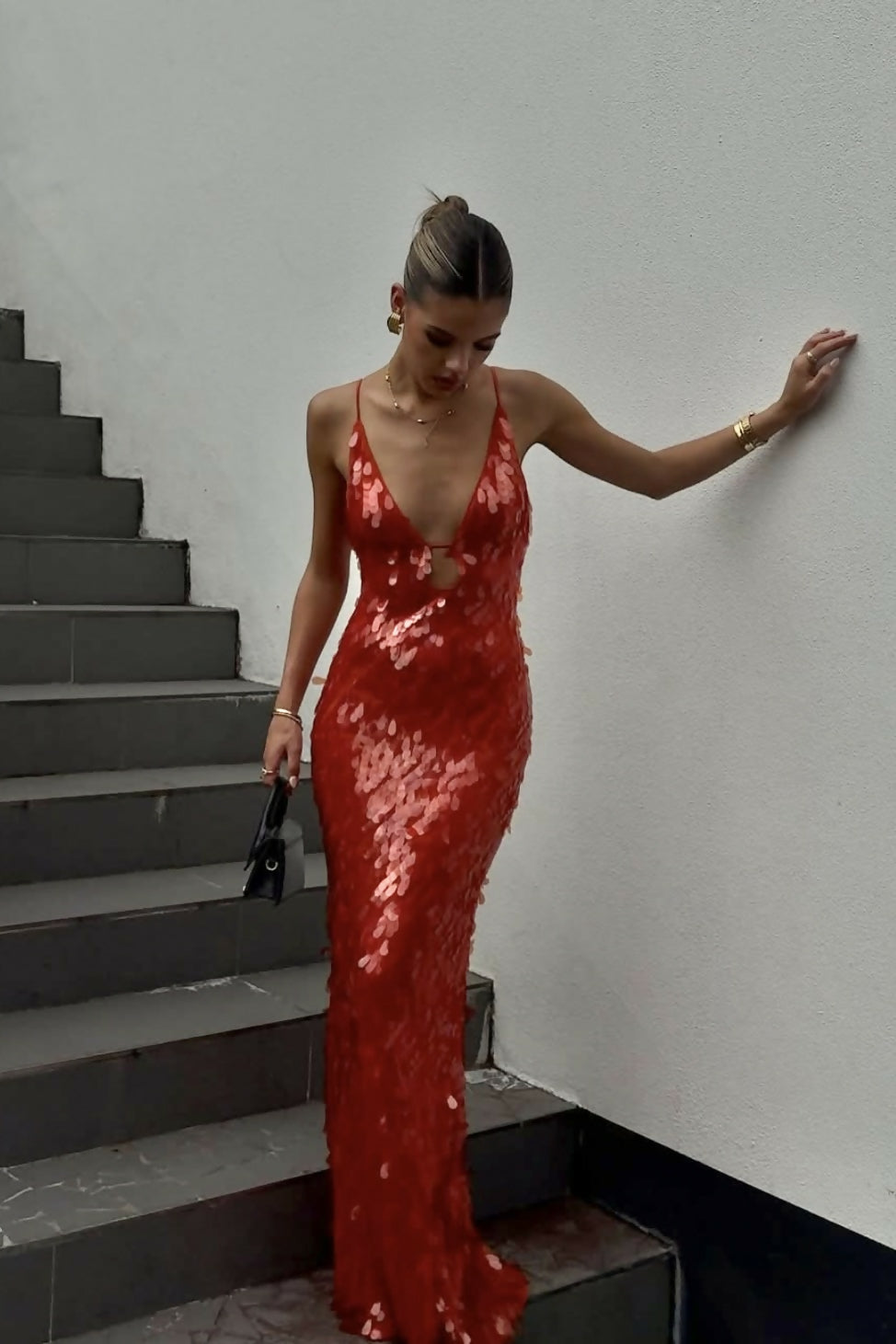 MISHA Sapphire Red Sequin Gown | The Designer Hire